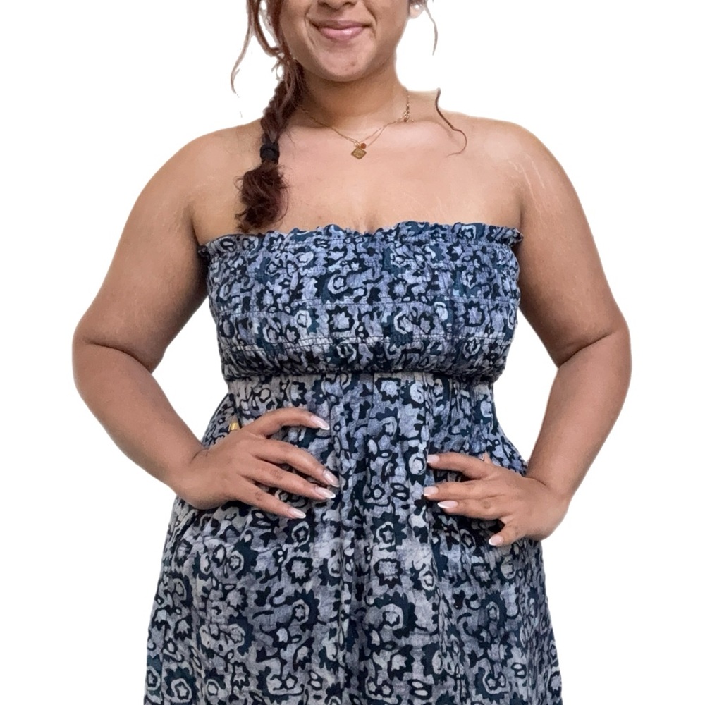 Faherty Strapless Smocked Dress - Blue Block Print - Gem